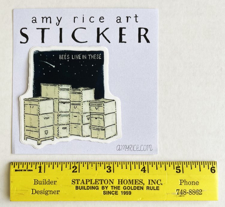 Bees Live In These Sticker by Amy Rice – Outside the Lines Art Gallery