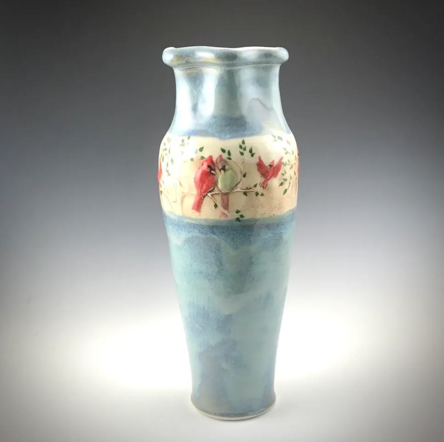 Cardinals Vase by Jen Stein – Outside the Lines Art Gallery