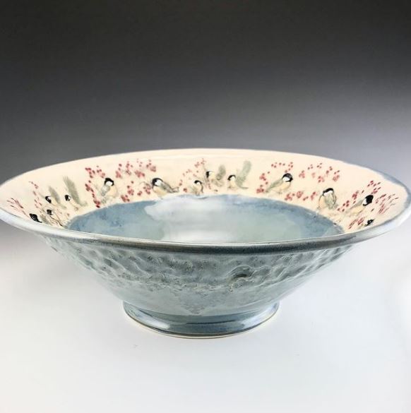 Chickadees and Winter Berries Bowl by Jen Stein – Outside the Lines Art ...