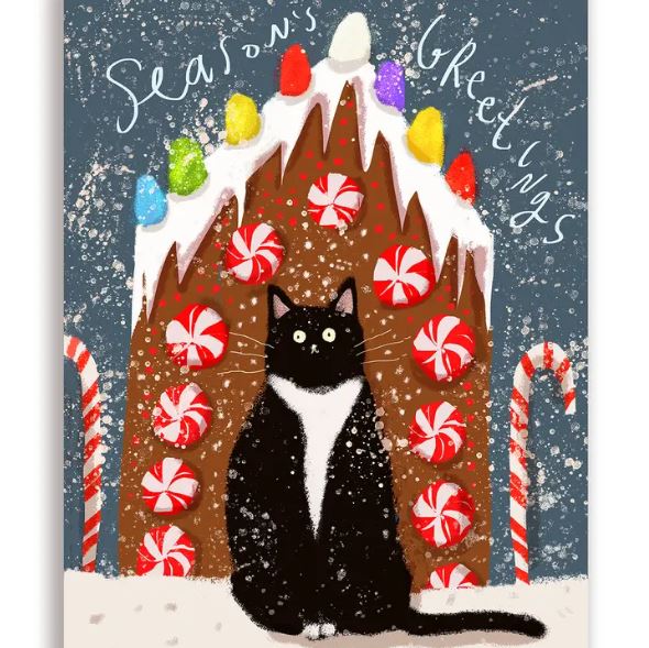 Gingerbread House Cat Greeting Card by Jamie Shelman – Outside the ...