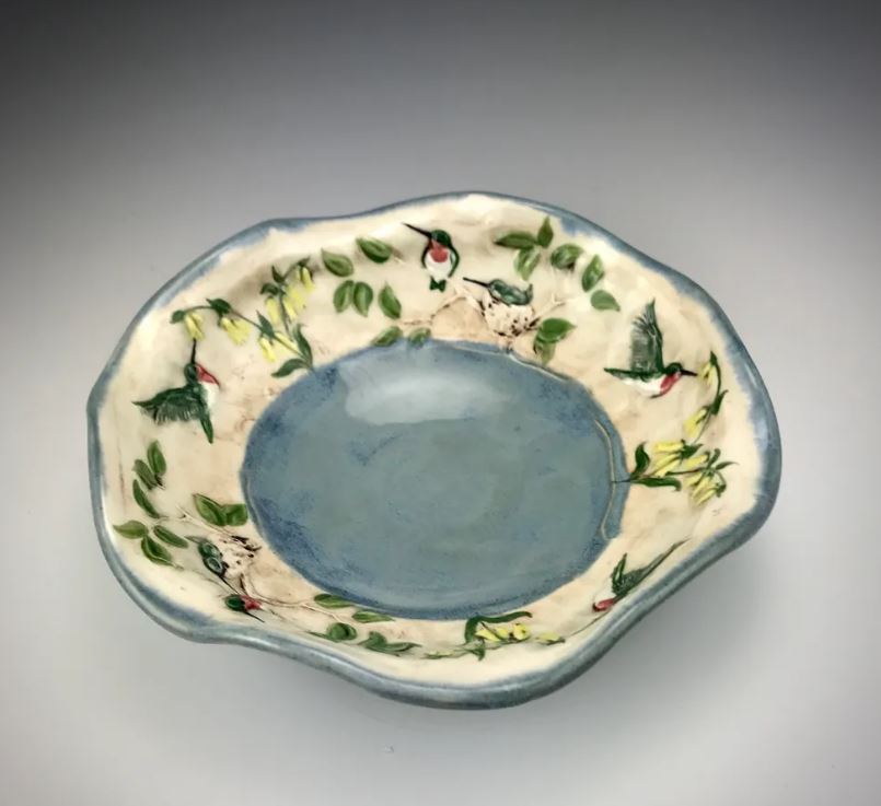 Hummingbirds Bowl by Jen Stein – Outside the Lines Art Gallery