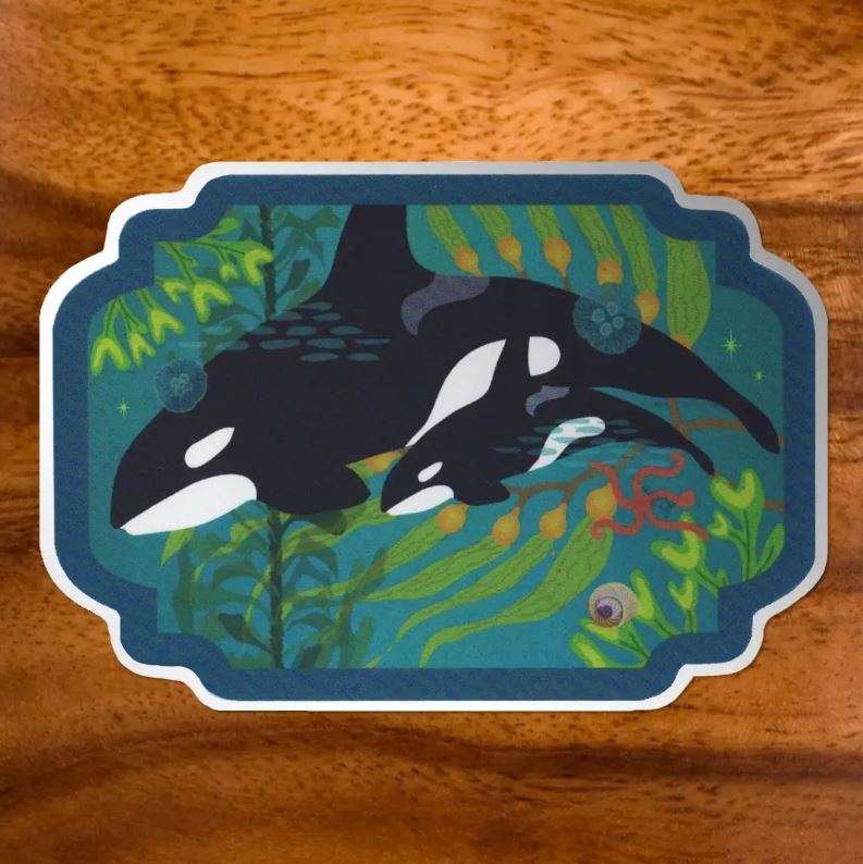 Orca and Baby Sticker by Little Gold Fox Designs – Outside the Lines ...