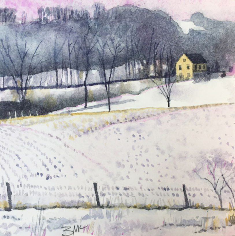 Snowy Field and Farmhouse by Brian McCormick – Outside the Lines Art ...