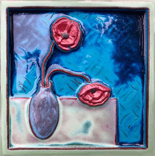 Still Life Poppy Tile by Parran Collery – Outside the Lines Art Gallery