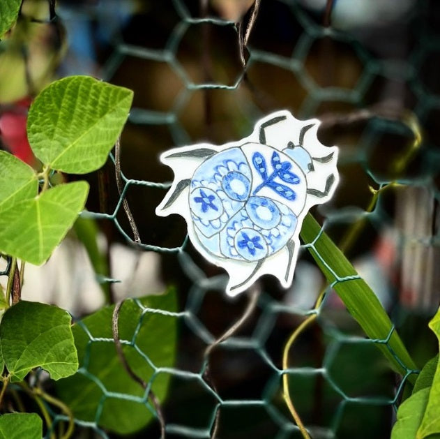 Delft Blue Bug Sticker by Amy Rice – Outside the Lines Art Gallery