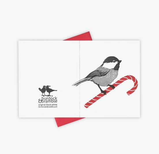 Candy Cane Chickadee Card by Burdock & Bramble – Outside the Lines Art ...