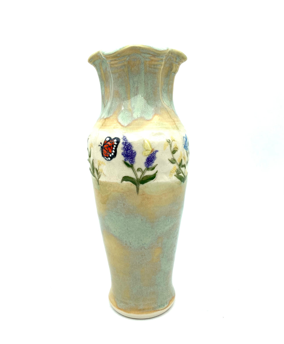Butterflies and Milkweed Vase by Jen Stein – Outside the Lines Art Gallery