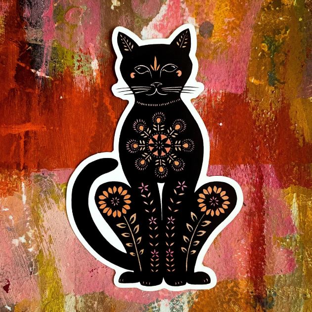 Sitting Cat Sticker by Angie Pickman – Outside the Lines Art Gallery