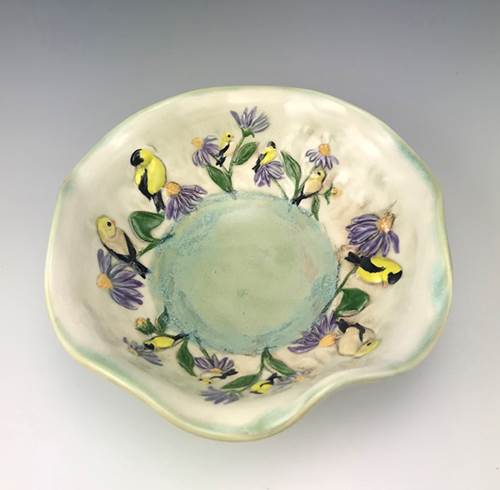 Goldfinches and Coneflowers Bowl by Jen Stein – Outside the Lines Art ...